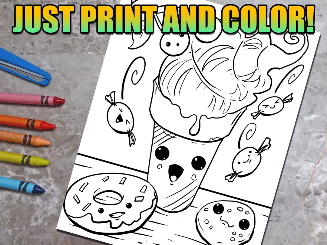 Cute Kawaii Ice Cream Coloring Book Page Download, Fun Coloring Pages ...