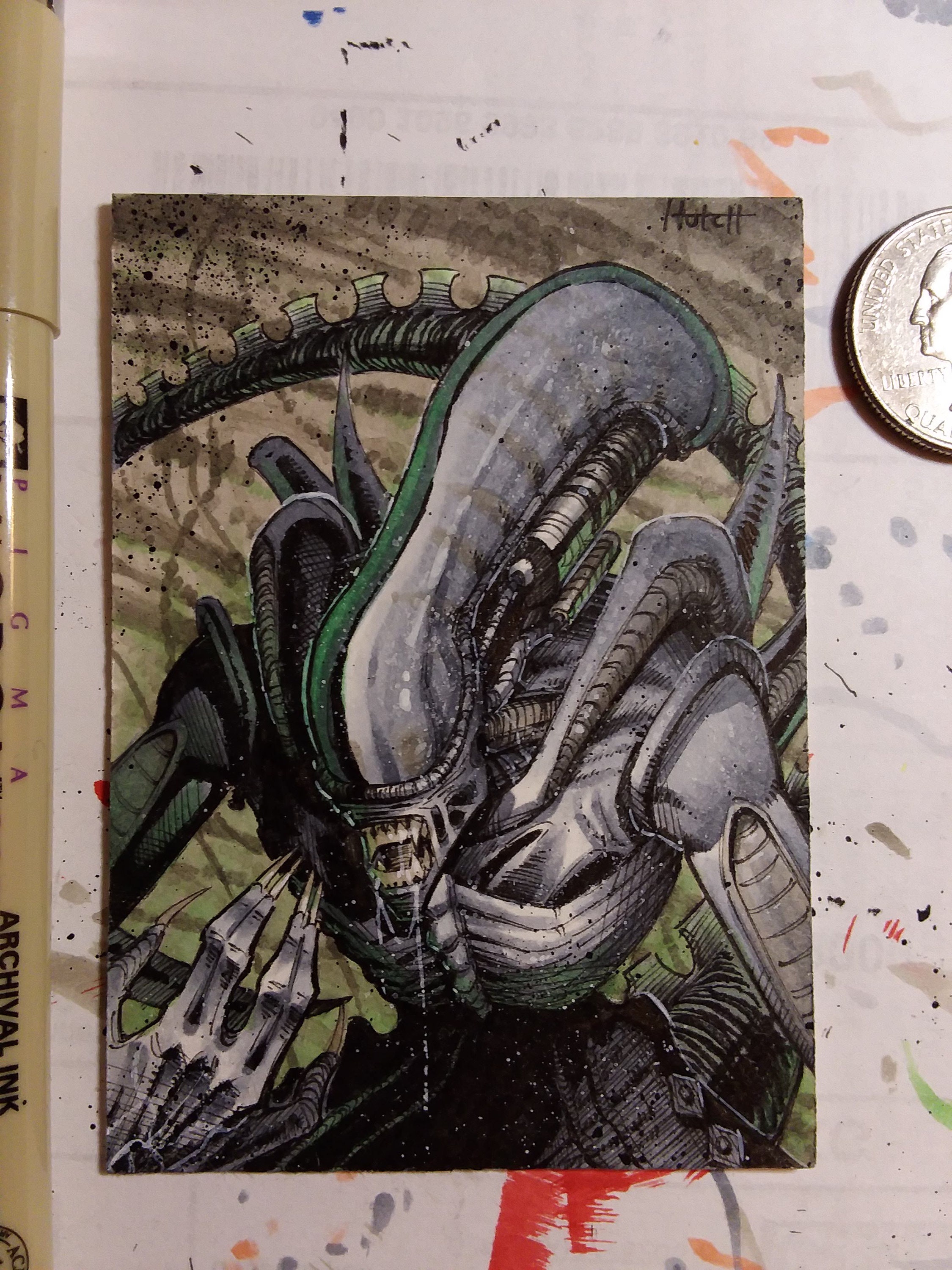 Alien Sketch Card Original Art by Hutch Size: 2.5x3.5 inches | Etsy
