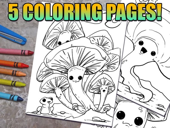 Cute Kawaii Mushroom Coloring Book Pages Download Fun | Etsy