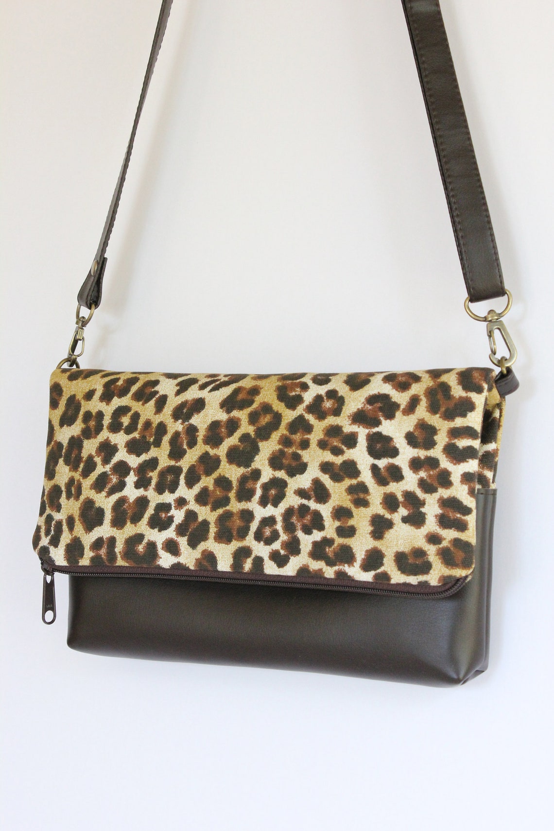 Crossbody Canvas Leopard Print Foldover Bag Animal Print - Etsy