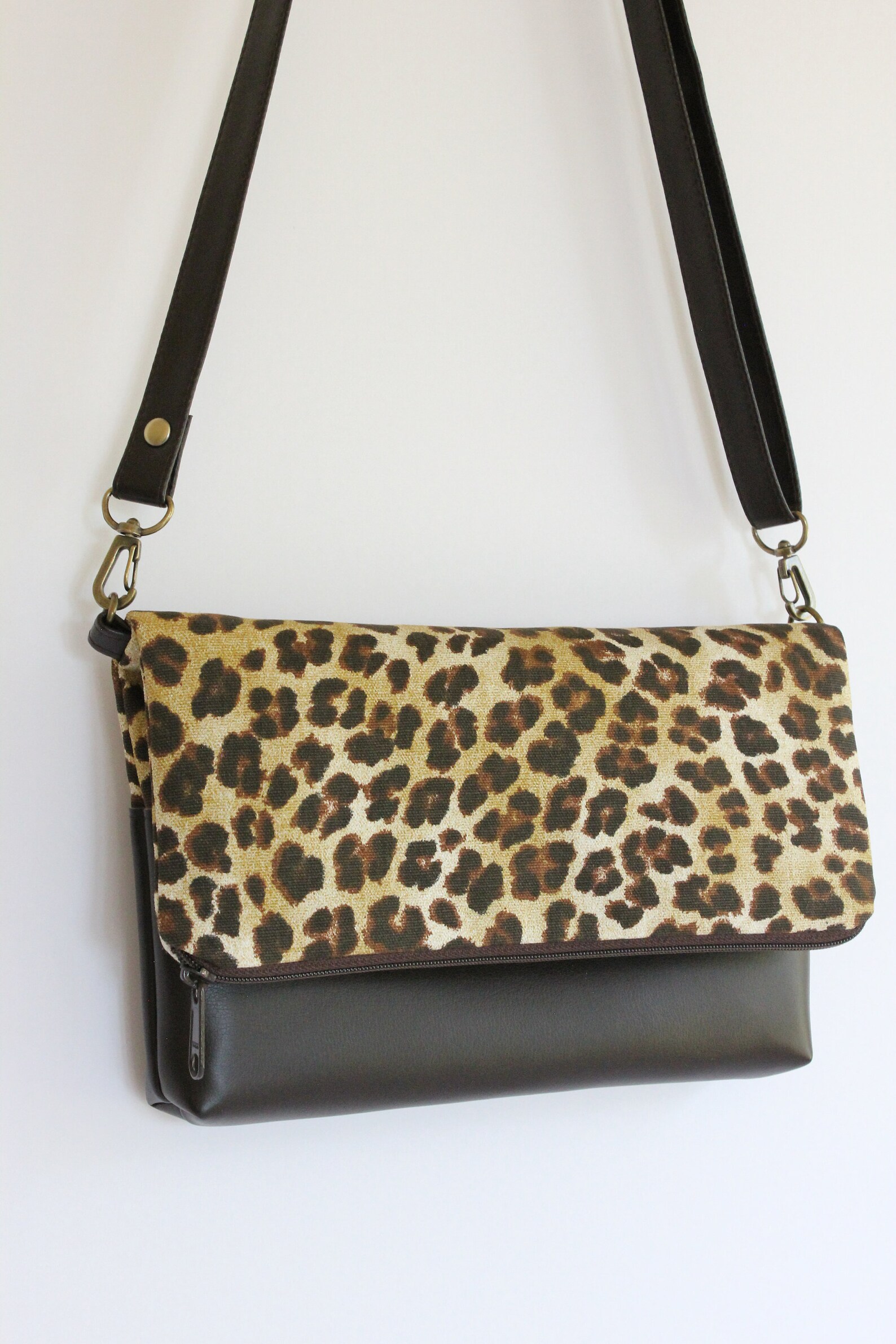 Crossbody Canvas Leopard Print Foldover Bag Animal Print - Etsy