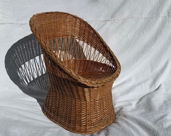 Vintage Wicker Rattan Barrel Chair - Etsy