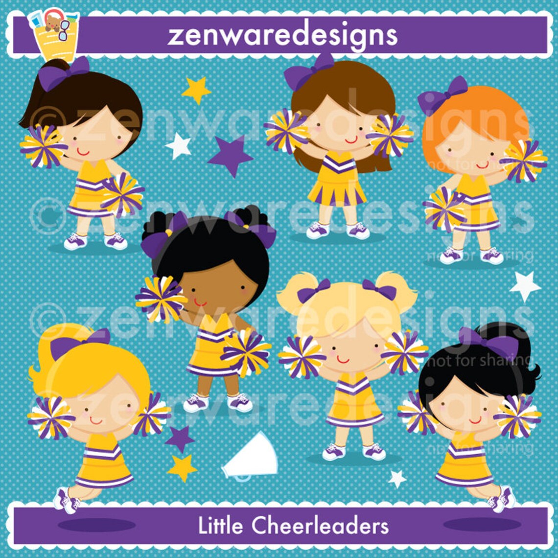 Purple and Gold Cheerleader Clipart | Etsy