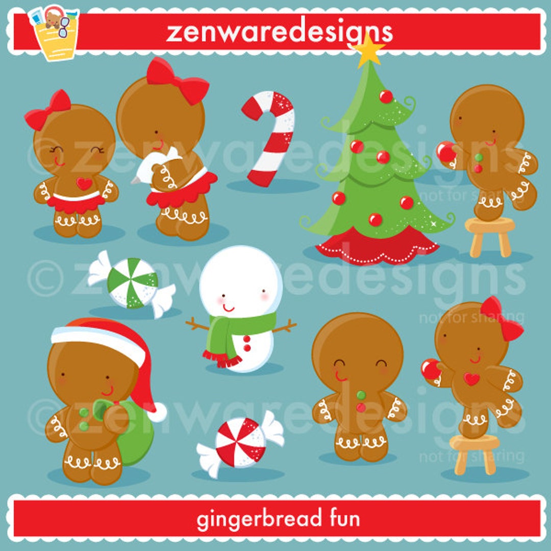 Gingerbread Christmas Clipart - Etsy
