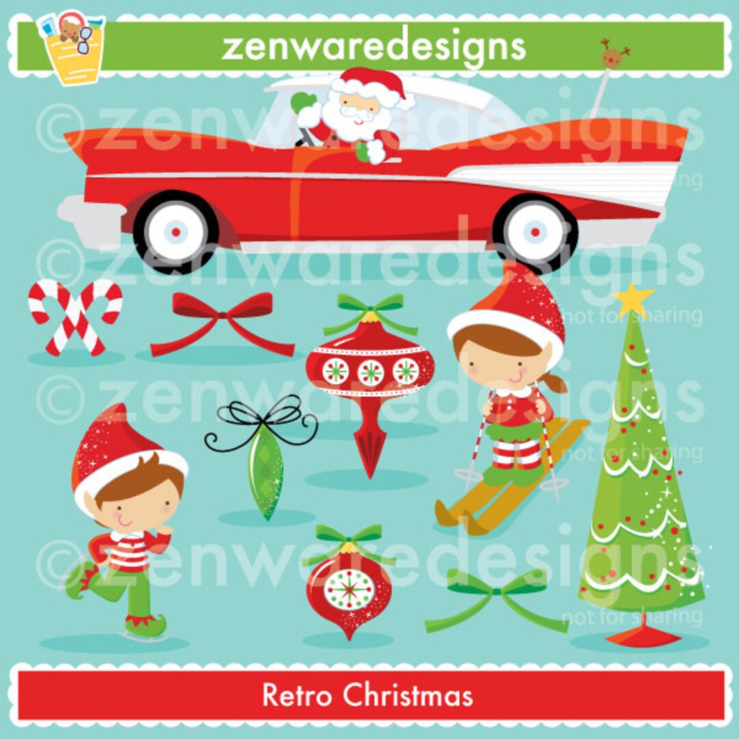 Retro Christmas Clipart - Etsy