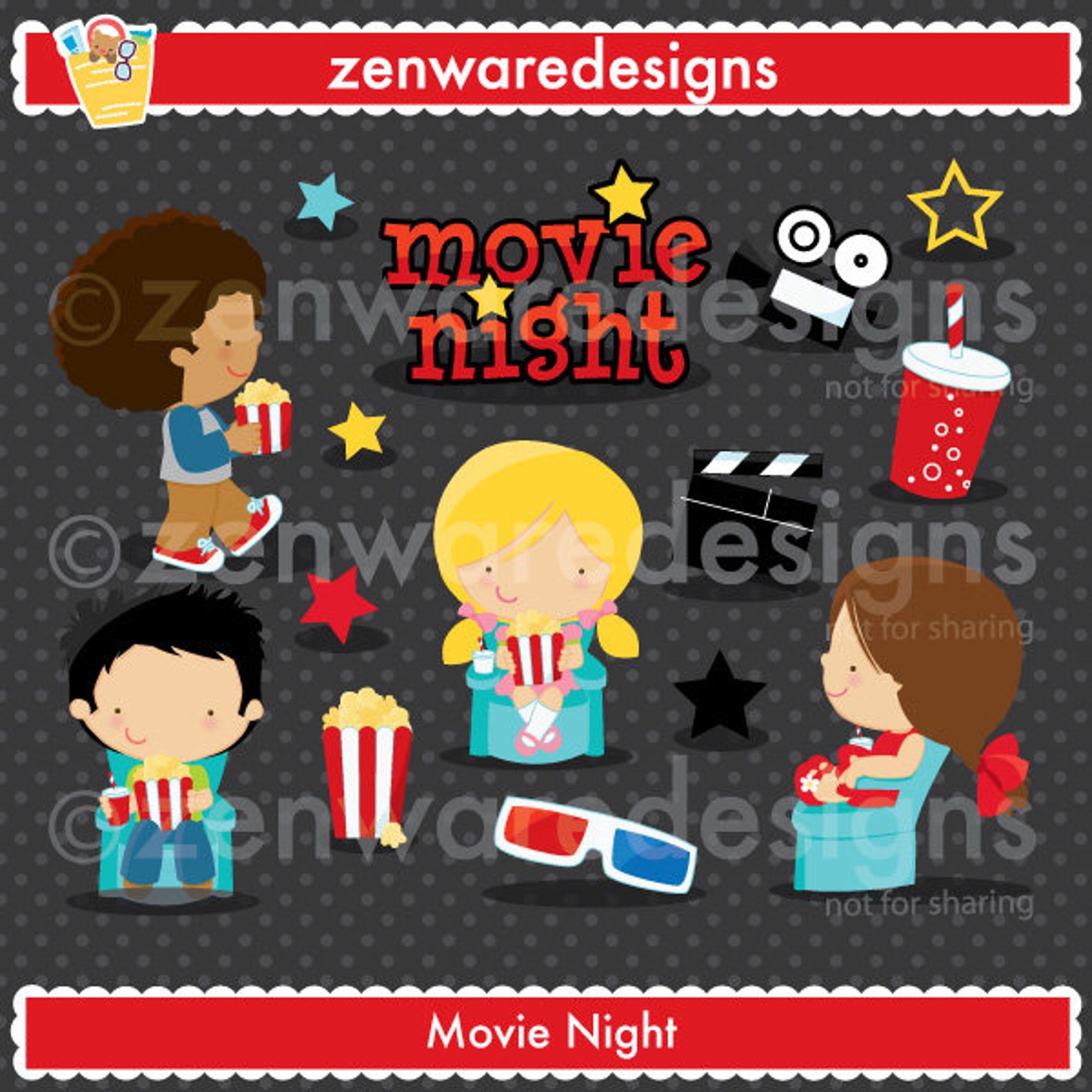 Movie Night Clipart - Etsy
