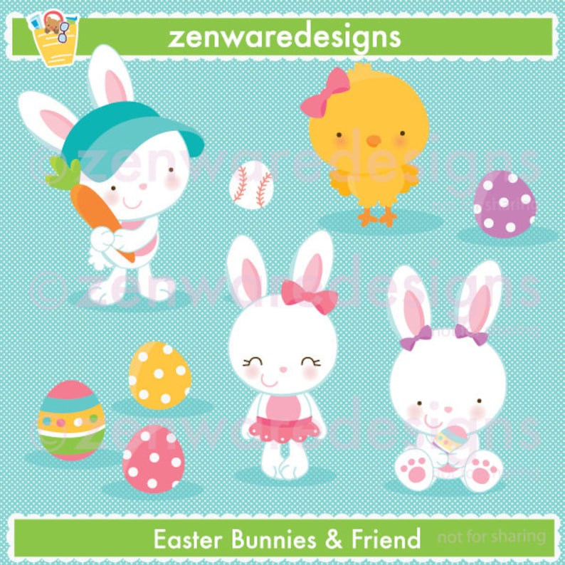 Easter Bunny and Chick Clipart | Etsy