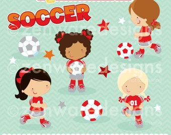 Soccer Girls Clipart | Etsy
