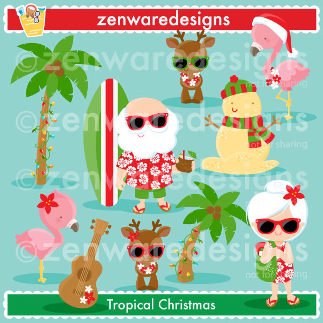 Tropical Christmas Clipart - Etsy
