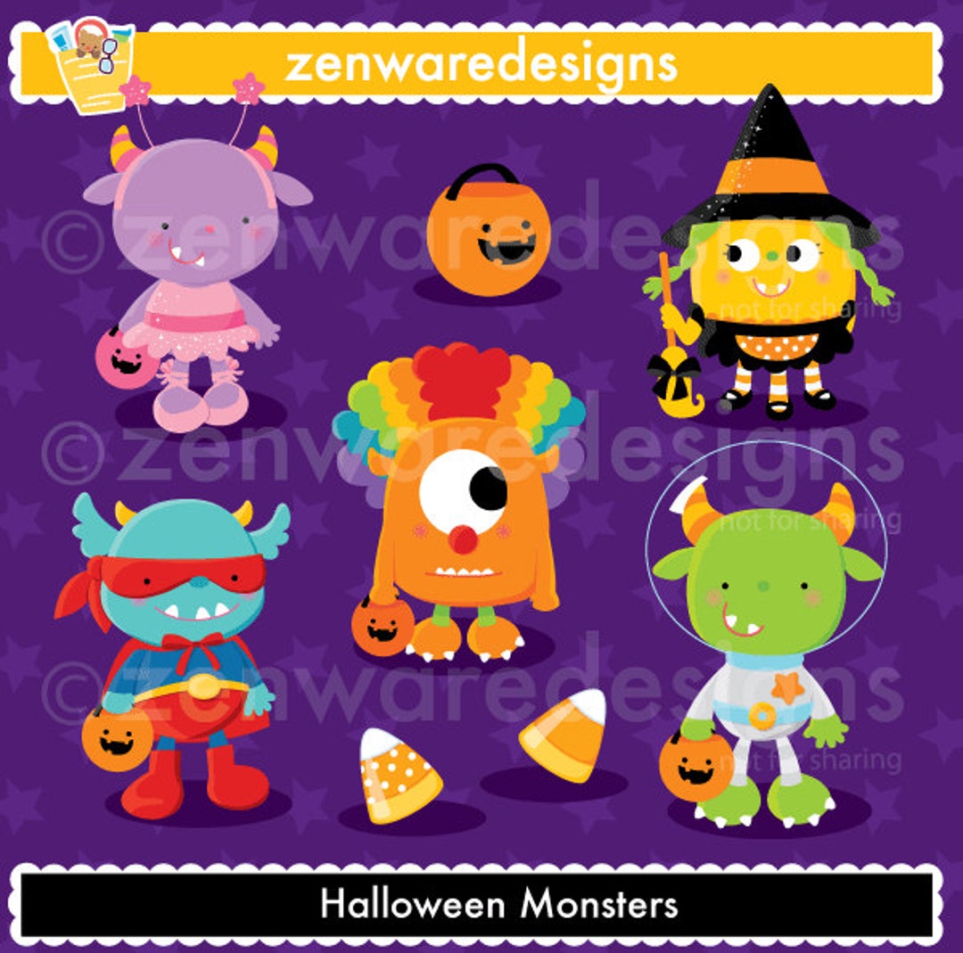 Halloween Monsters Clipart - Etsy