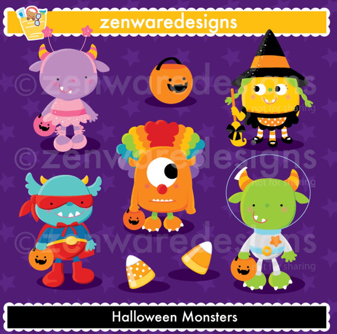 Halloween Monsters Clipart - Etsy