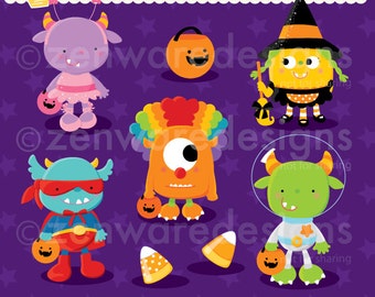 Halloween Monsters Clipart Cute Halloween Clip Art Monster - Etsy