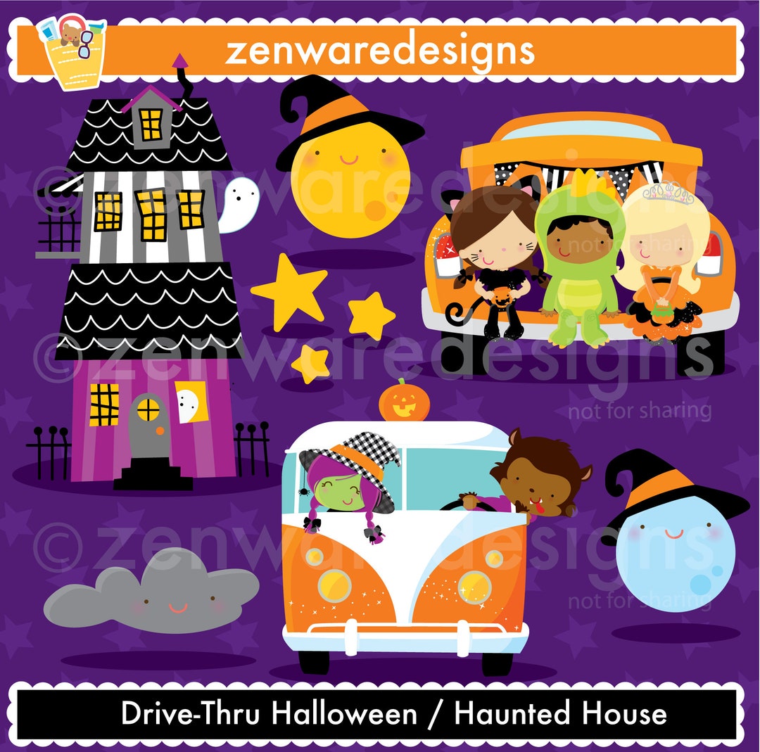 Halloween Drive Thru Haunted House Clipart - Etsy