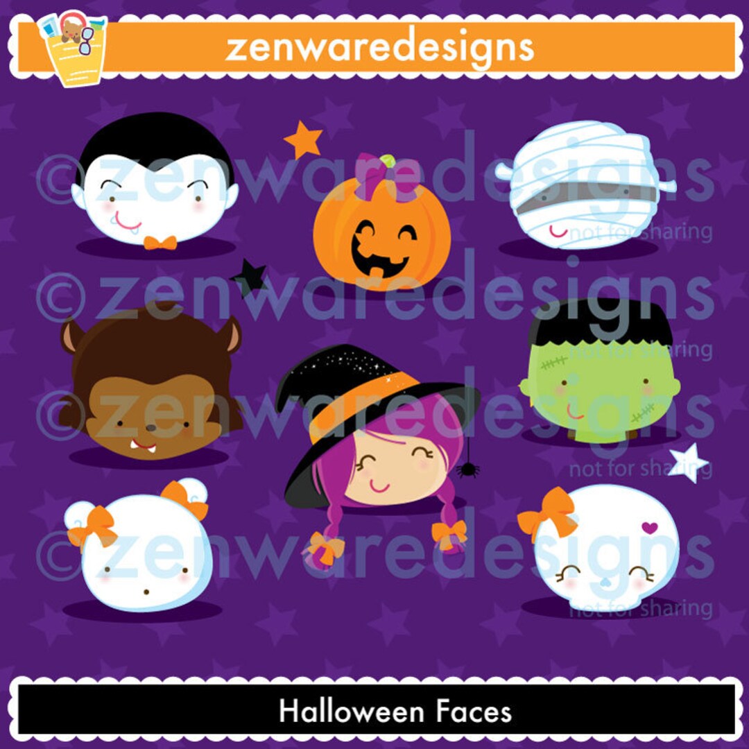 Halloween Faces Clipart - Etsy