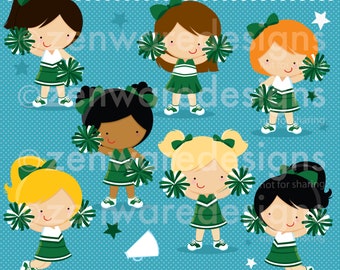 Cheerleader Clipart. Sports Graphics, School Pom Pom. Green Cheerleader ...