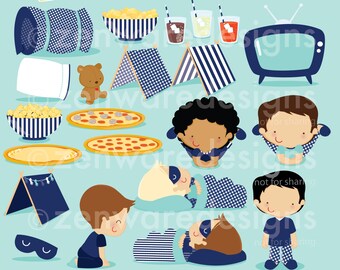Watercolor Boys Slumber Party Clipart, Boys Sleepover Clipart, Boys ...