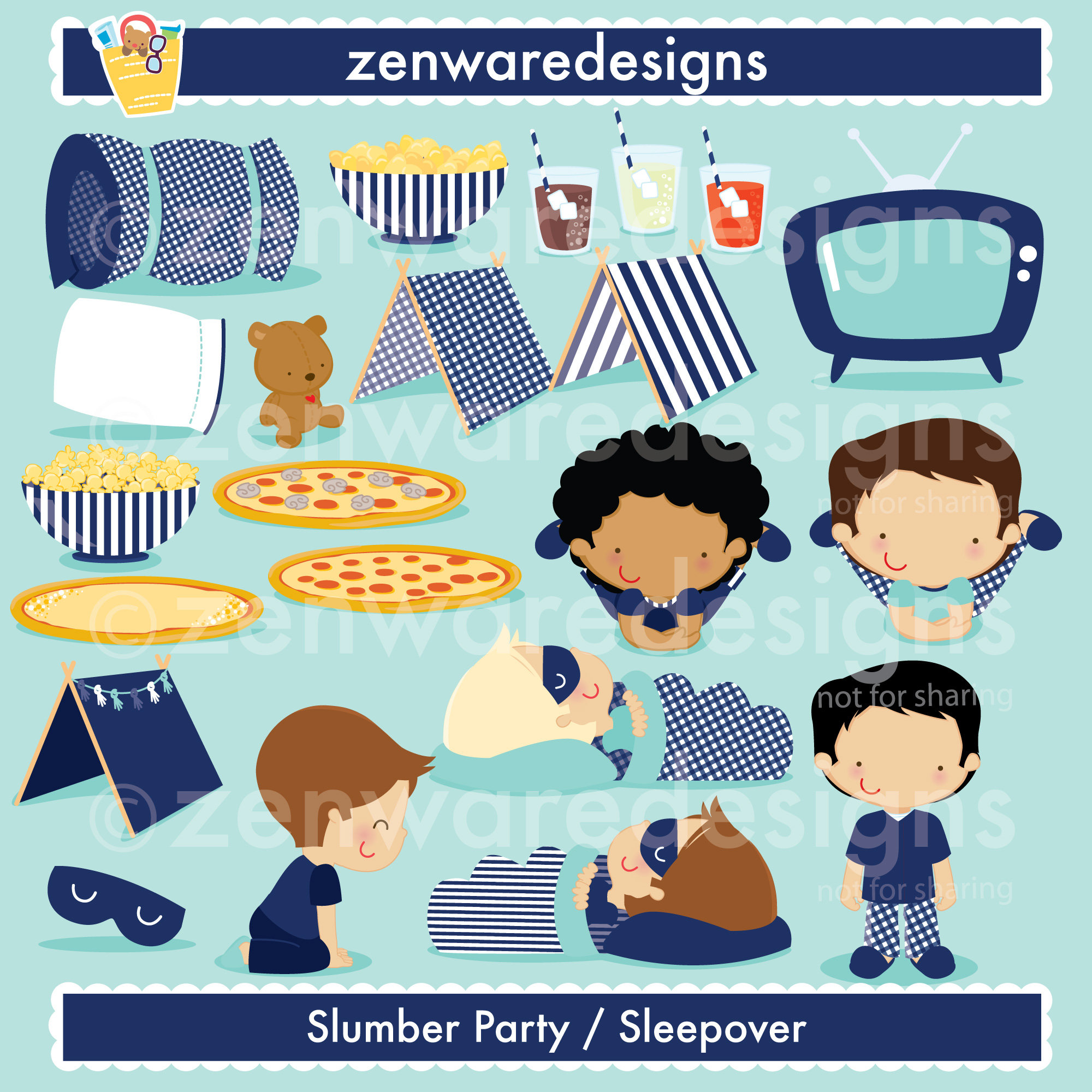 Sleepover / Slumber Party Clipart voor jongens - Etsy Nederland