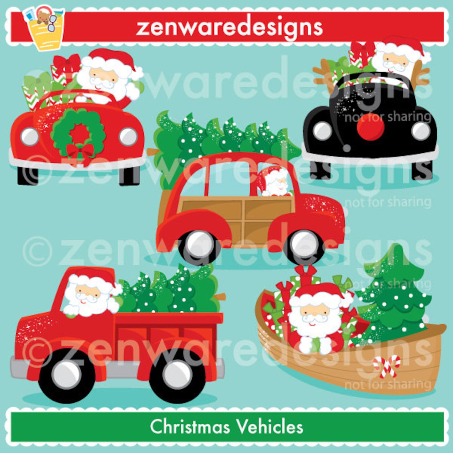 Christmas Vehicles With Santa Clipart - Etsy