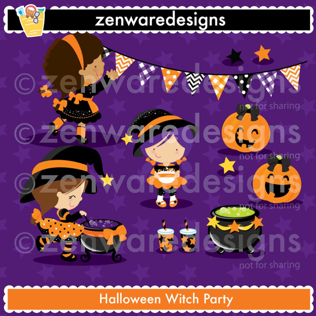 Halloween Witch Party Clipart - Etsy