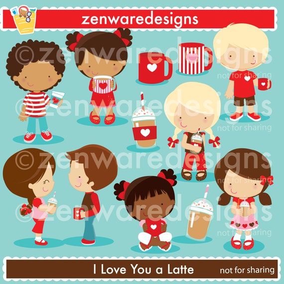 Love You a Latte Valentine Clipart | Etsy