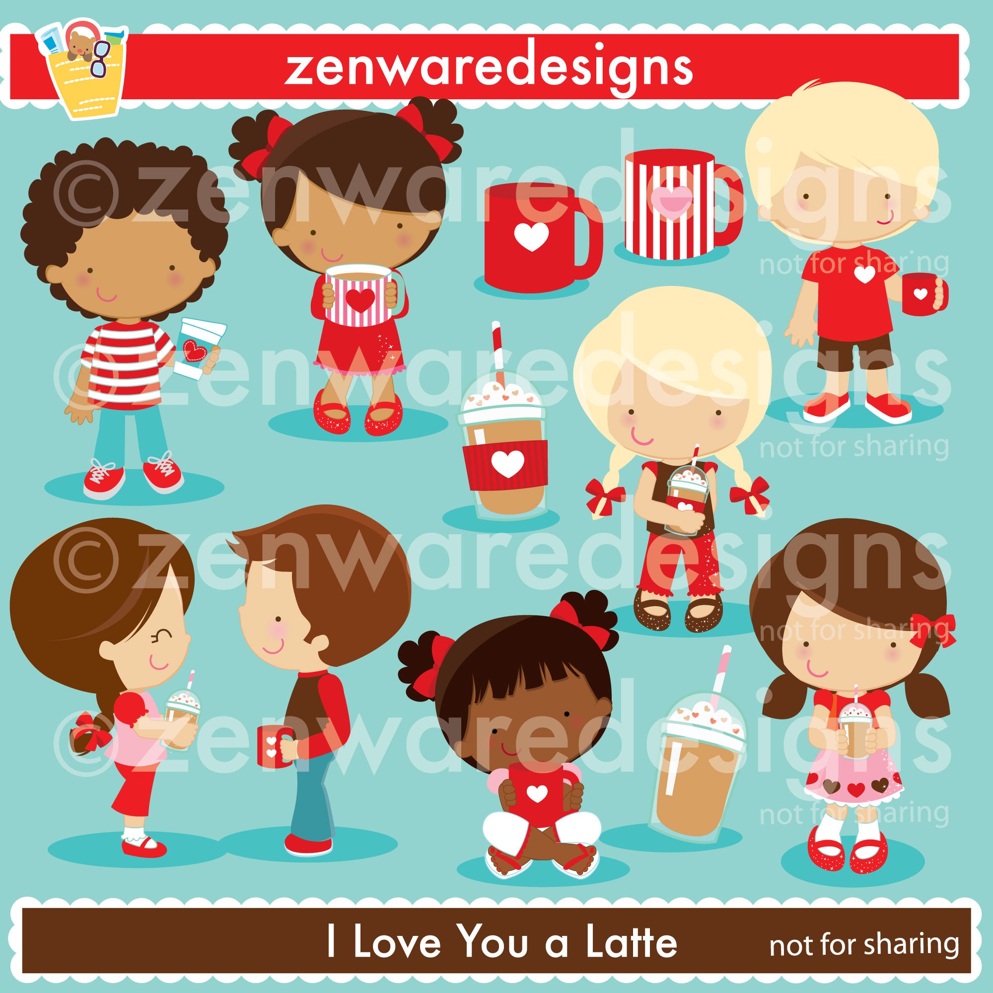 Love You a Latte Valentine Clipart | Etsy