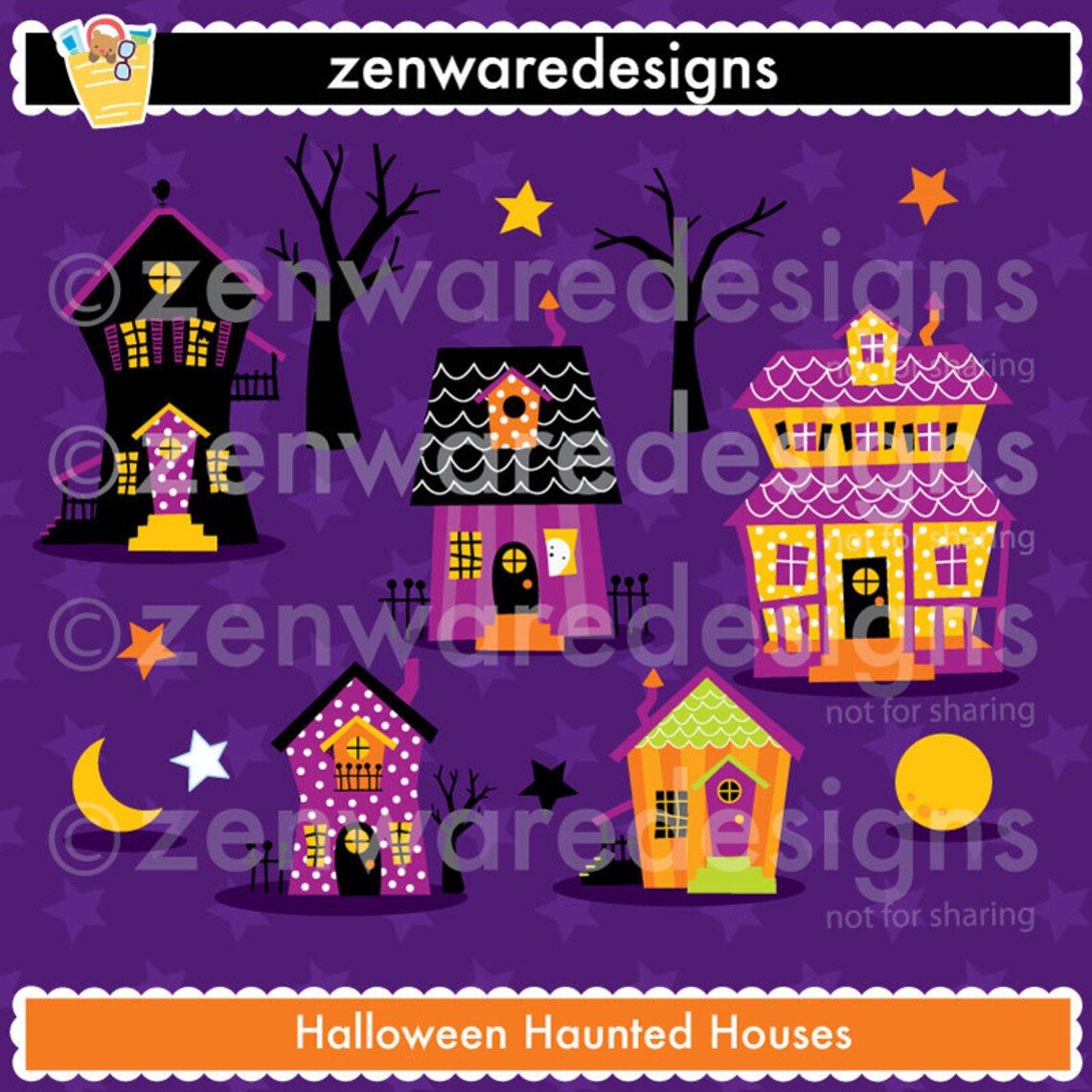 Halloween Haunted Houses Clipart | Etsy