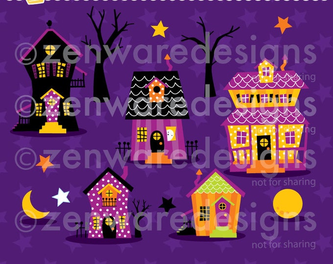 Halloween Haunted Houses Clipart - Etsy