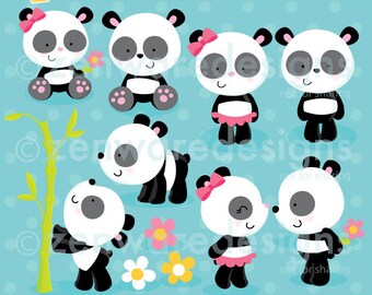 Cute Panda Bear Clipart Kawaii Panda Instant Download - Etsy