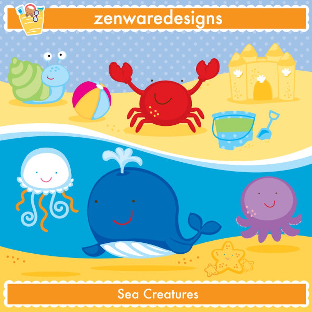 Sea Creatures Clipart - Etsy