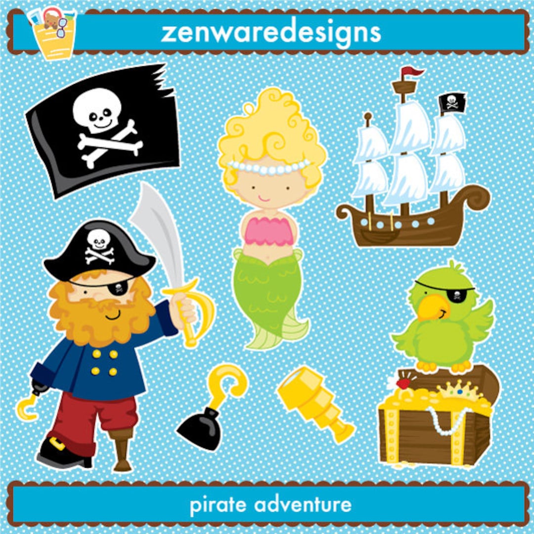 Mermaid and Pirate Clipart - Etsy