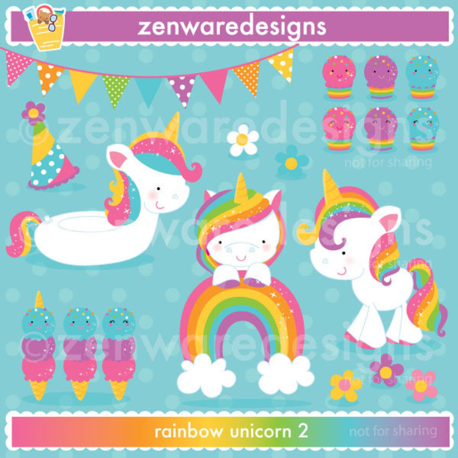 Rainbow Unicorn Clipart | Etsy