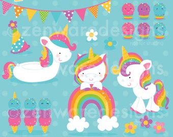 Pastel Rainbow Unicorn Clipart Graphics Watercolor Unicorn - Etsy