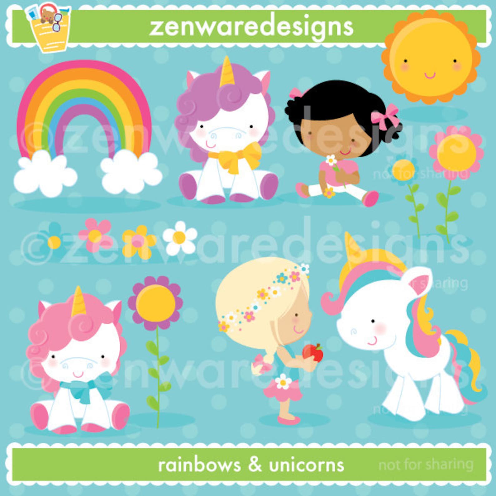 Rainbow Unicorn Clipart - Etsy