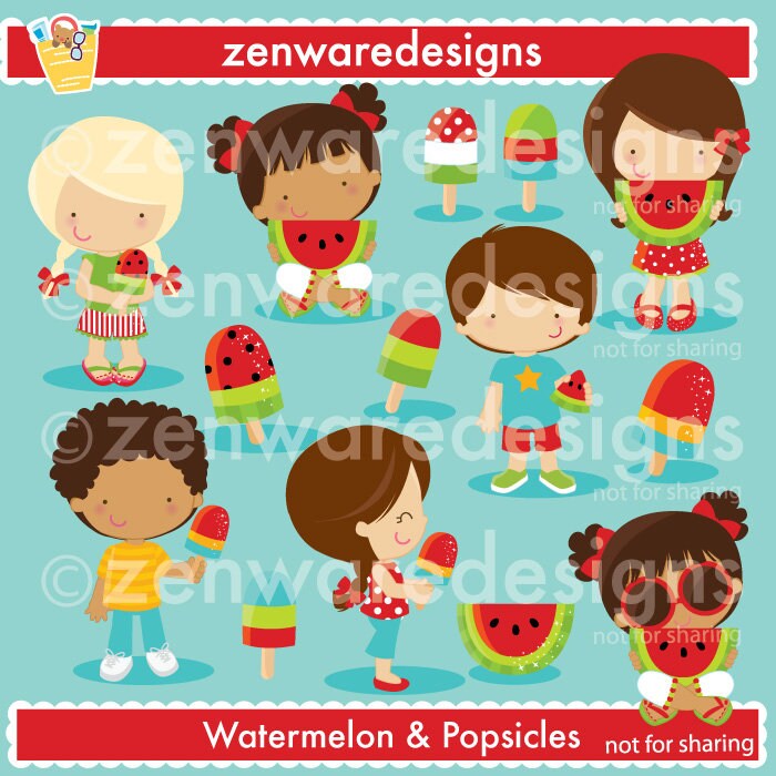 Watermelon and Popsicle Summer Clipart red | Etsy