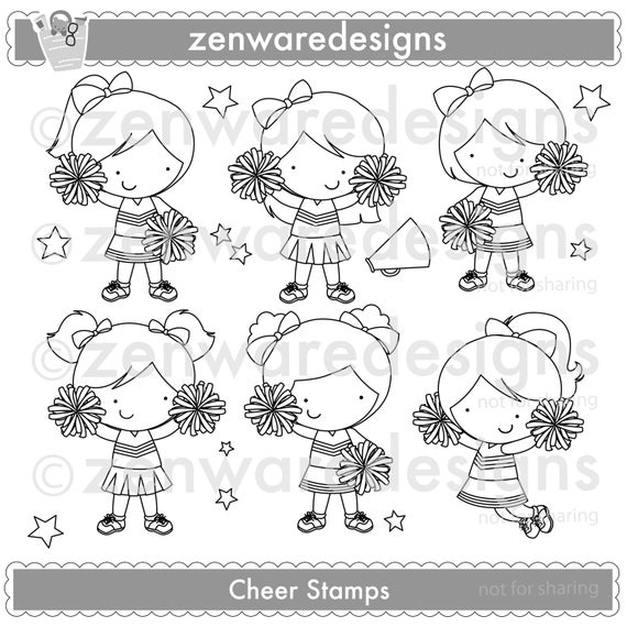 Cheerleader Digital Stamps Clipart - Etsy