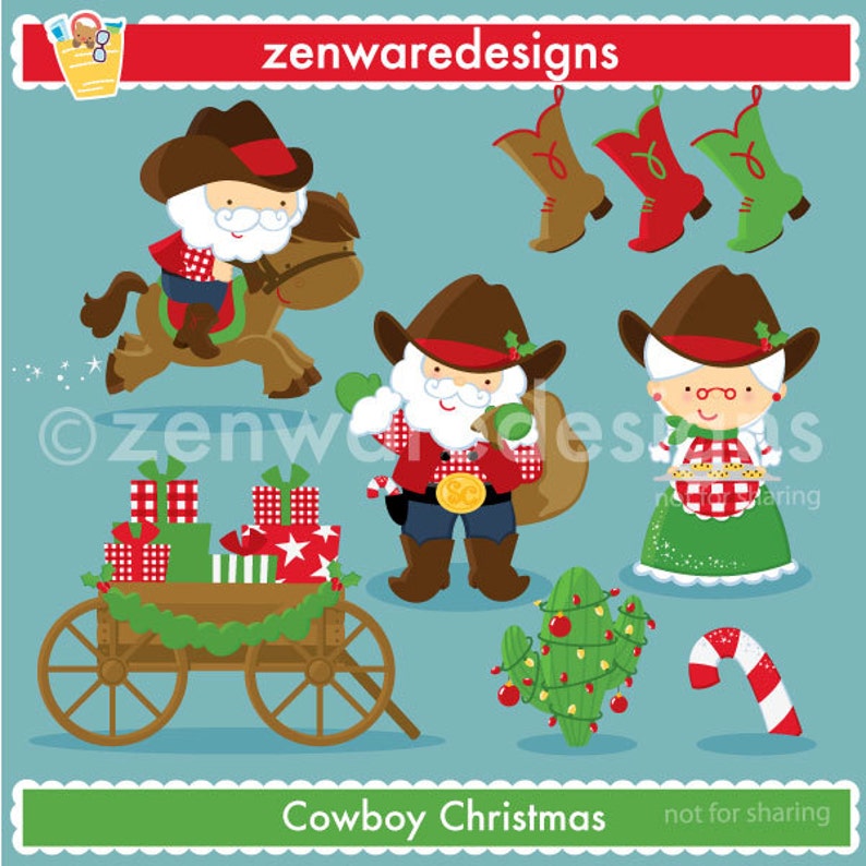 Cowboy Christmas Clipart - Etsy