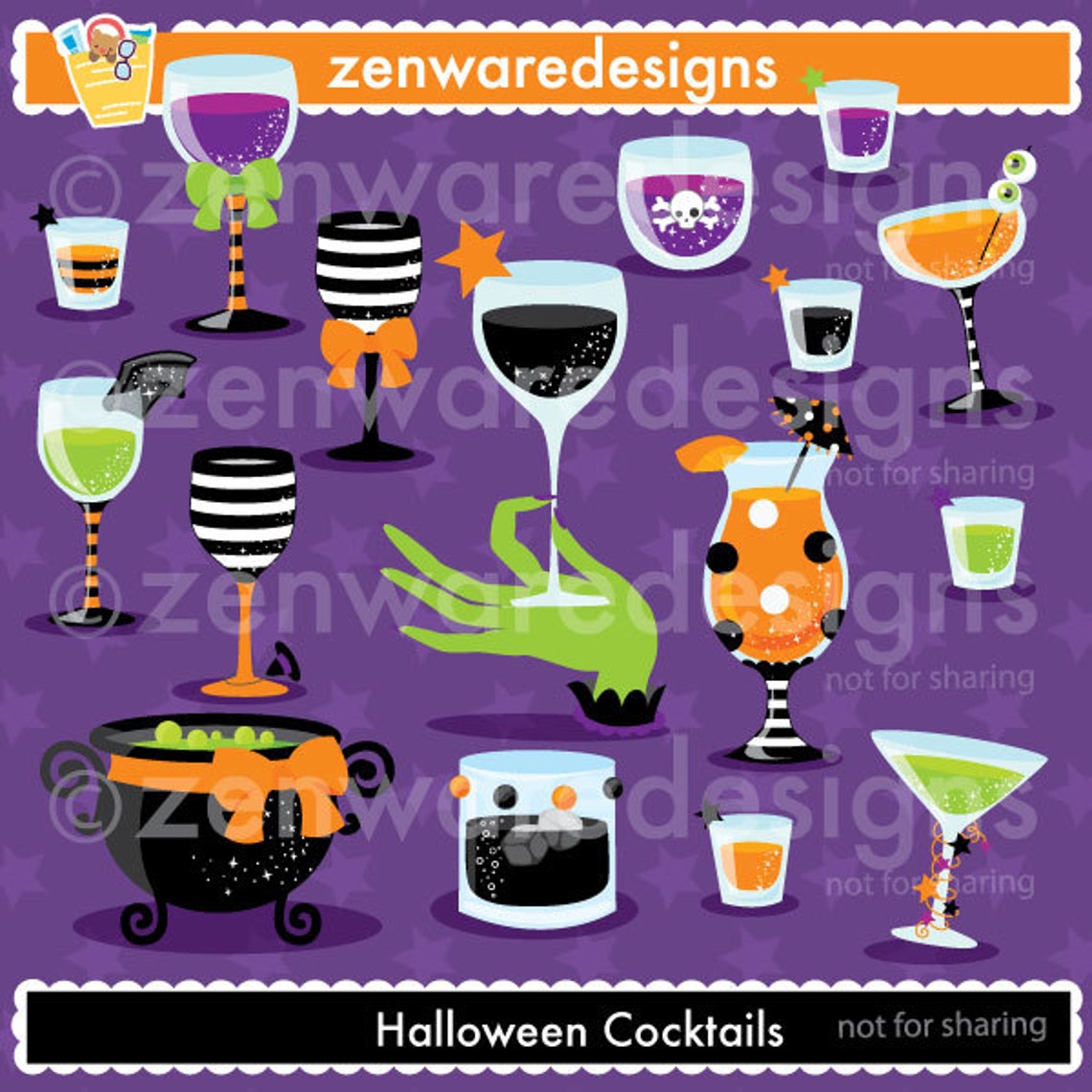 Halloween Cocktails Clipart | Etsy
