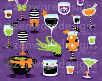 Halloween Cocktail Clipart | Etsy