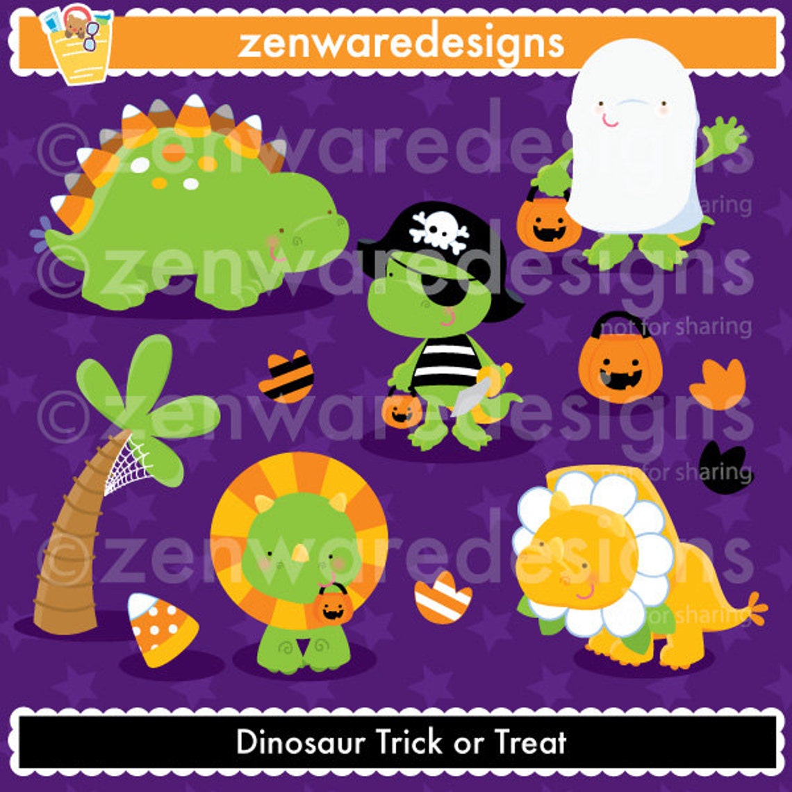 Halloween Dinosaurs Clipart | Etsy