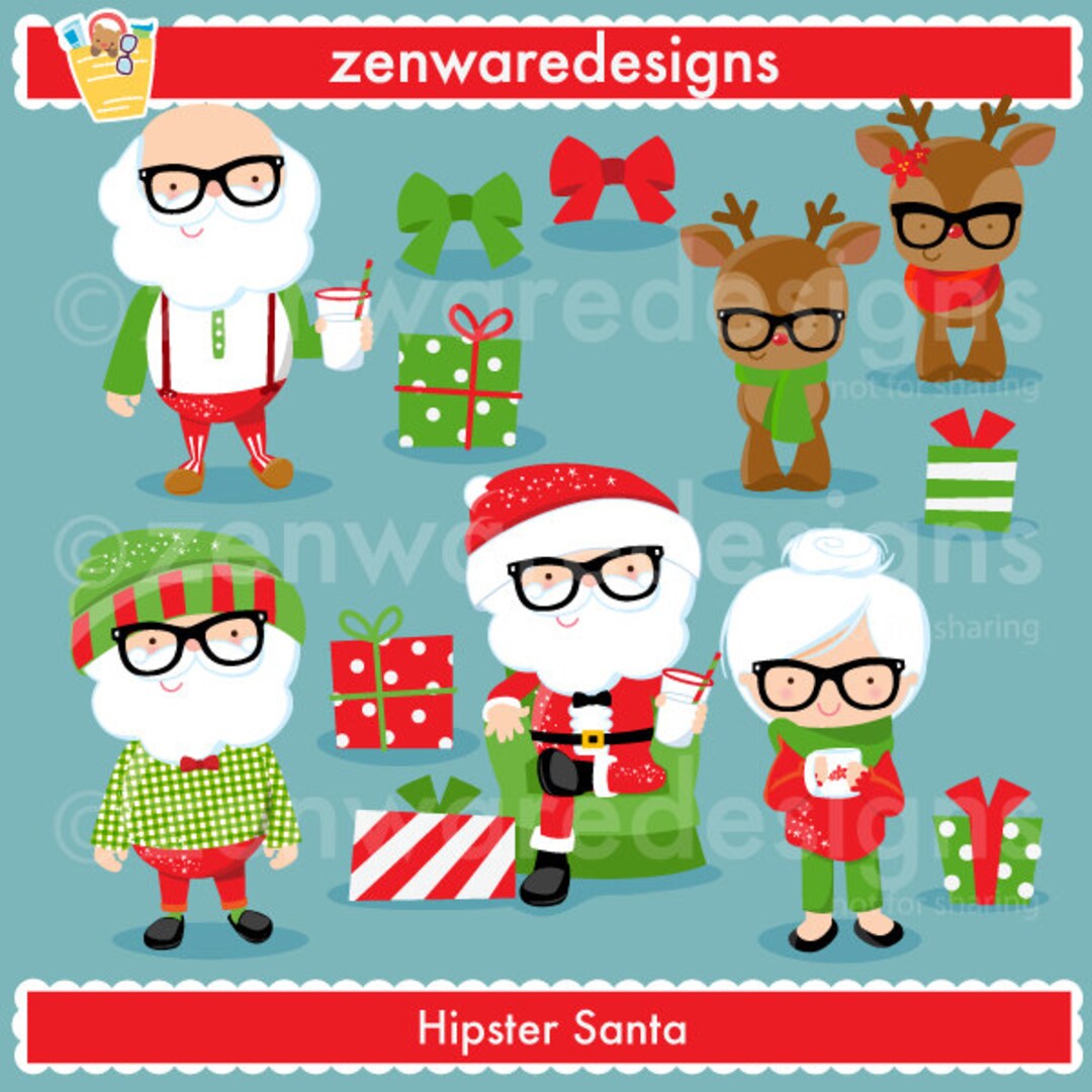 Hipster Santa Clipart - Etsy