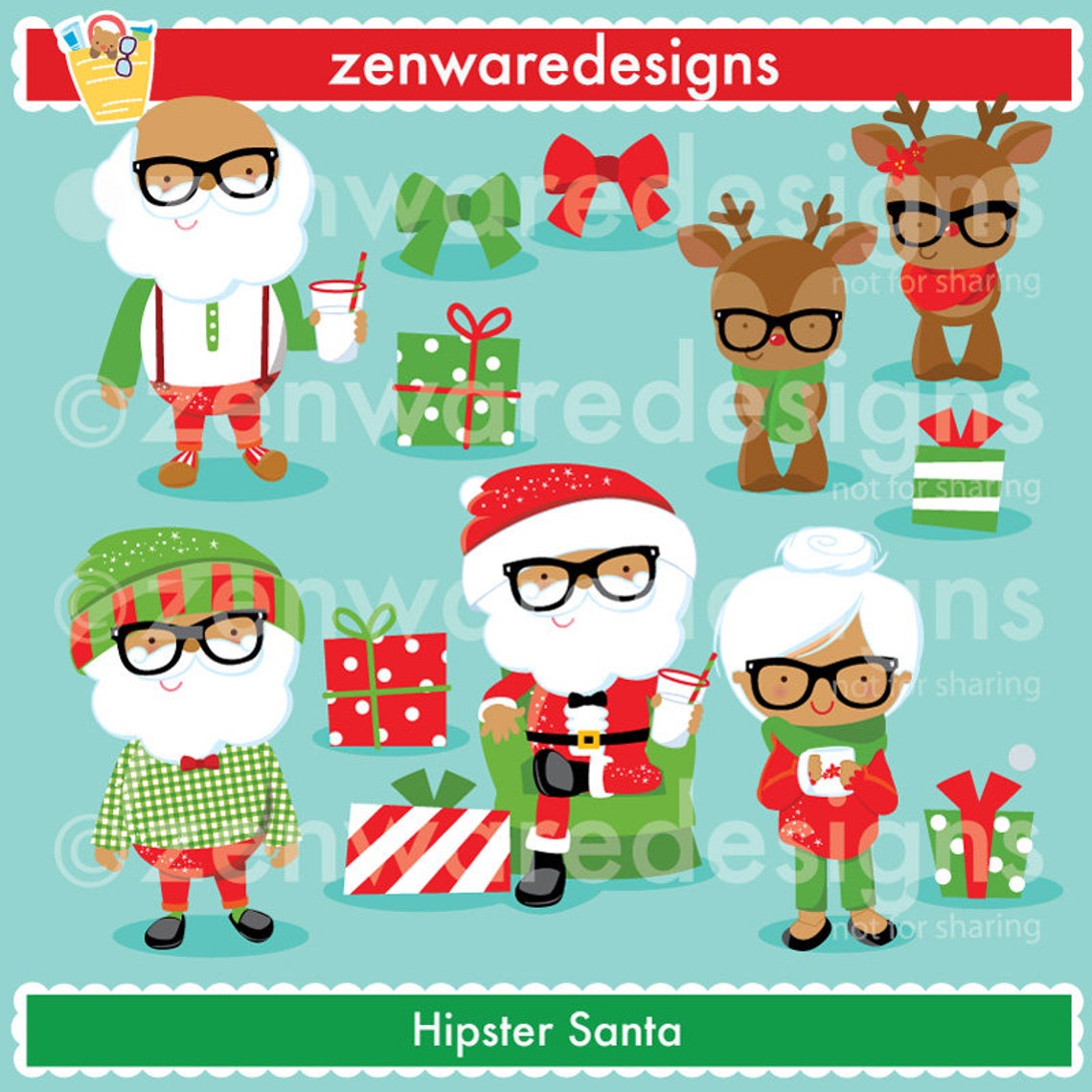 Hipster Santa Clipart | Etsy
