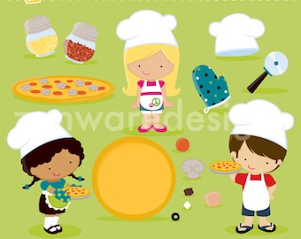 Pizza Party Digital Clipart Italian Chef Clipart - Etsy