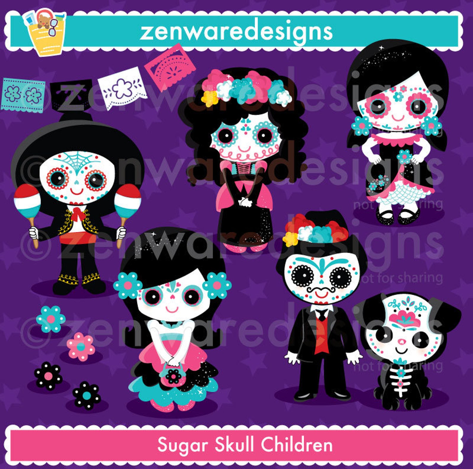 Halloween Sugar Skull Clipart - Etsy