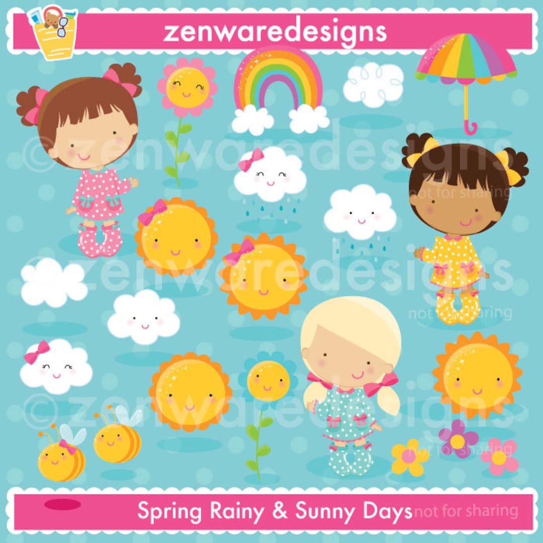 Sunny Day / Rainy Day Weather Clipart - Etsy