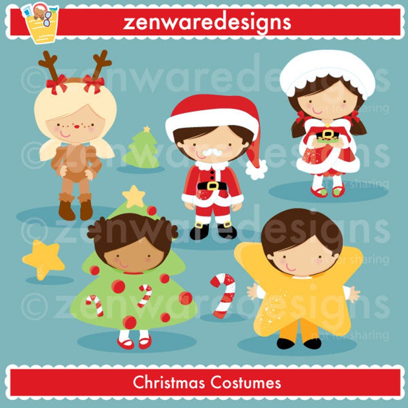 Children in Christmas Costumes Clipart - Etsy