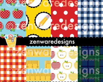 Back to School Digital Papers, SEAMLESS School Background, Teacher ...