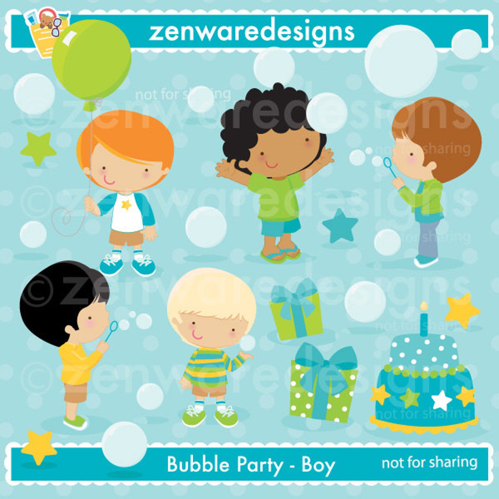 Bubble Party Clipart Boys - Etsy