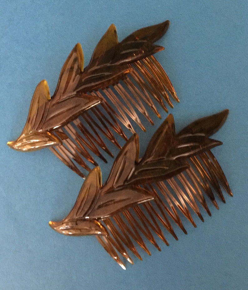 Vintage Retro Leaf Tortoise Color Hair Comb Pair Tortoise Hairclip Made ...