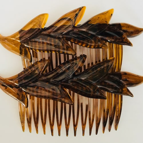 Vintage Retro Leaf Tortoise Color Hair Comb Pair Tortoise - Etsy