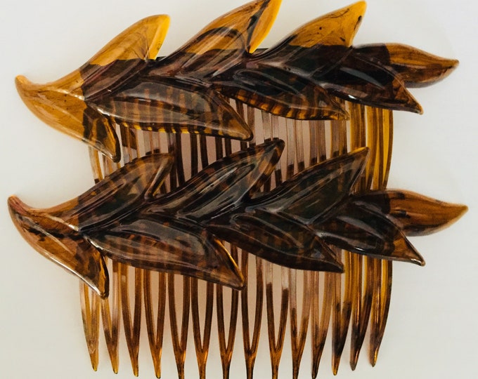 Vintage Retro Leaf Tortoise Color Hair Comb Pair Tortoise Hairclip Made ...